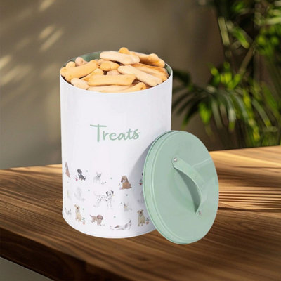 White Dog Treat Tin Biscuit Storage Tin Puppy Food Container Jar With ...