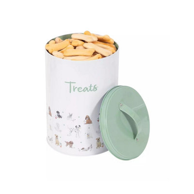 White Dog Treat Tin Biscuit Storage Tin Puppy Food Container Jar With ...