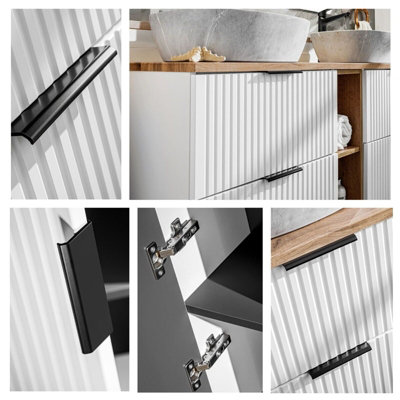 White Double Vanity Unit with Drawers 1200mm Oak Countertop Wall Hung ...