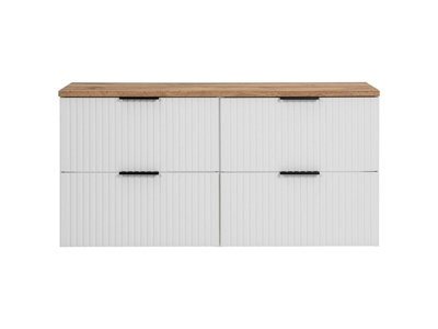 White Double Vanity Unit with Drawers 1200mm Oak Countertop Wall Hung ...