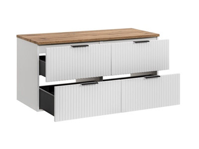 White Double Vanity Unit with Drawers 1200mm Oak Countertop Wall Hung ...