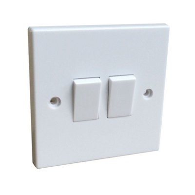 White Double Wall Switch 2 Gang 2 Way/Square Edge Electric Twin ...