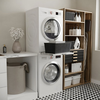 White Dryer Washing Machine Stacking Kit Slide-Out Rack