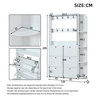 White Entryway Shoe Cabinet with 6 Flip Drawers, 8 Hooks & Storage ...