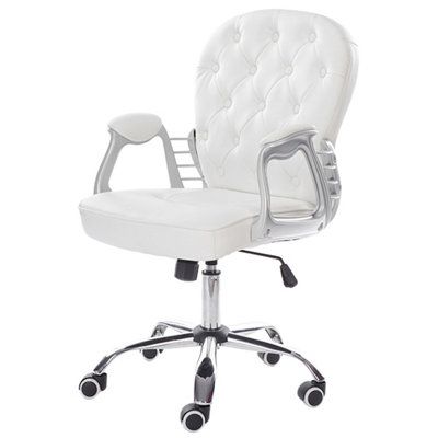 White Faux Leather Ergonomic Swivel Home Office Chair Armchair Height ...