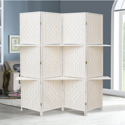 White Folding Room Divider Privacy Screen for Home