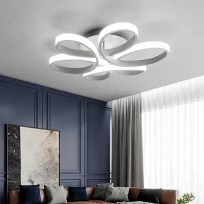 White Frame Modern 6 Circle Curved Acrylic Semi Flush LED Ceiling Light ...