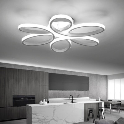 White Frame Modern 6 Circle Curved Acrylic Semi Flush LED Ceiling Light ...