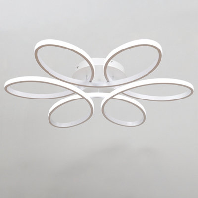 White Frame Modern 6 Circle Curved Acrylic Semi Flush LED Ceiling Light ...