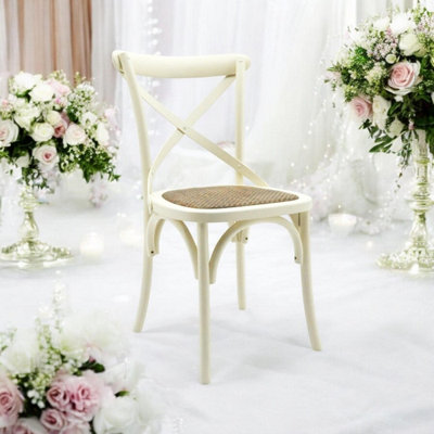 WHITE FRENCH CROSS BACK WOODEN CHAIR