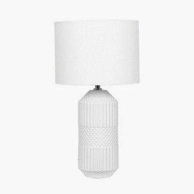 White Geo Textured Tall Ceramic Table Lamp