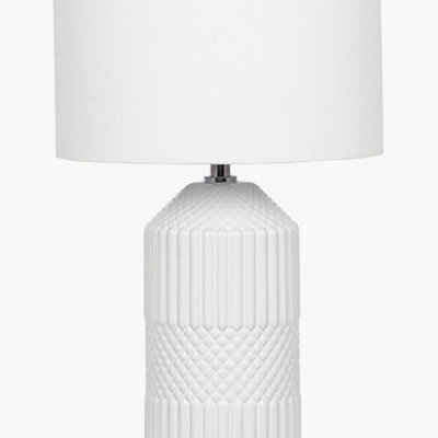 White Geo Textured Tall Ceramic Table Lamp