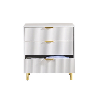 White Gloss Chest of Drawers, Gold Handles & Legs, 3 Drawer