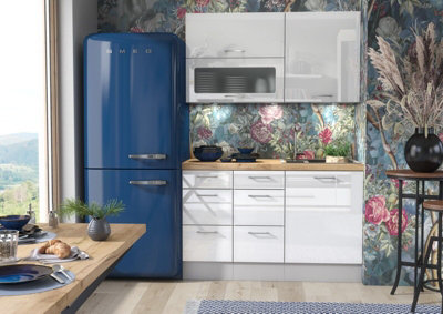 White Gloss Kitchen Cabinets 140cm Small Kitchenette 5 Unit Complete ...