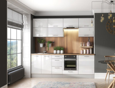 White Gloss Kitchen Cabinets Set 11 Units Modern Slim Larder Storage ...