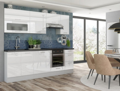 White Gloss Kitchen Cabinets Set 11 Units Modern Slim Larder Storage ...