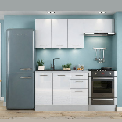 White Gloss Kitchen Cabinets Set 5 Unit Soft Close Base Wall Modern ...