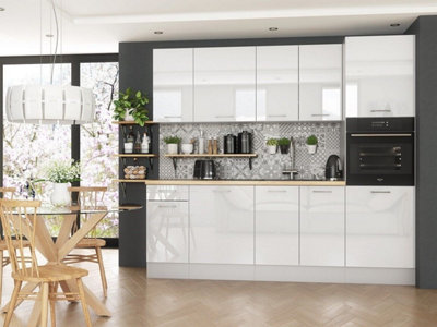 White Gloss Kitchen Cabinets Set 7 Units with Tall Oven Housing Soft ...