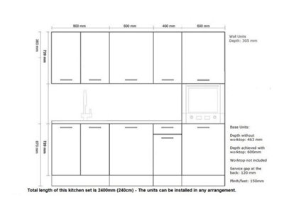 White Gloss Kitchen Cabinets Set 7 Units with Tall Oven Housing Soft ...