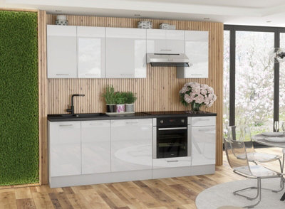 White Gloss Kitchen Cabinets Set 8 Unit with Oven Housing Soft Close ...