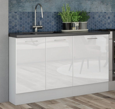 White Gloss Kitchen Set 8 Unit Modern Cabinets Soft Close Chrome Handles 240cm DIY Storage Ella