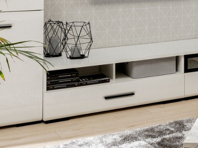 Buy White Gloss TV Cabinet Modern 1 Drawer Media Bench Storage Unit ...