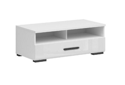Buy White Gloss TV Cabinet Modern 1 Drawer Media Bench Storage Unit ...