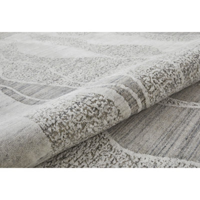 White Grey Abstract Wool Luxurious Modern Easy to Clean Abstract Dining ...