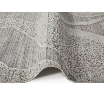White Grey Abstract Wool Luxurious Modern Easy to Clean Abstract Dining ...