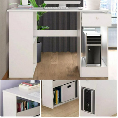 White H Shaped Gaming Computer Desk with Storage Shelves
