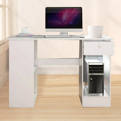 White H Shaped Gaming Computer Desk with Storage Shelves