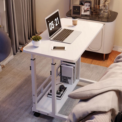White Height-Adjustable Overbed Desk Computer Table with Anti-Fall ...