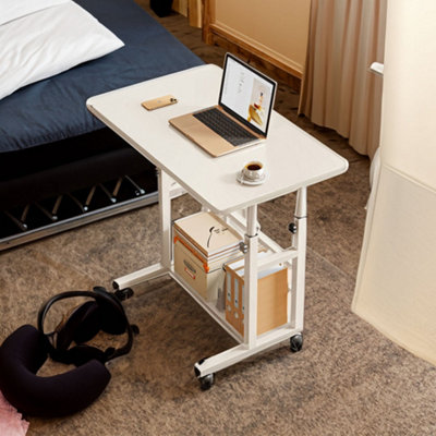 White Height-Adjustable Overbed Desk Computer Table with Anti-Fall ...
