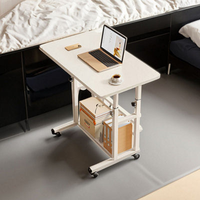 White Height-Adjustable Overbed Desk Computer Table with Anti-Fall ...
