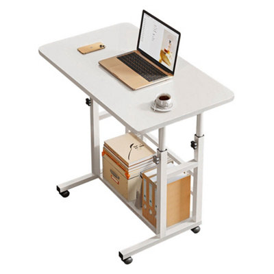White Height-Adjustable Overbed Desk Computer Table with Anti-Fall ...