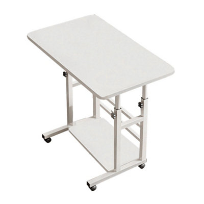 White Height-Adjustable Overbed Desk Computer Table with Anti-Fall ...