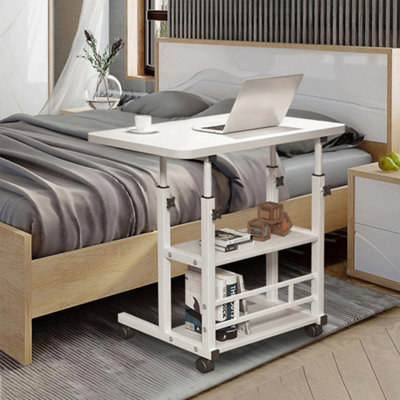White Height Adjustable Overbed Table With Wheels For Work Study ...