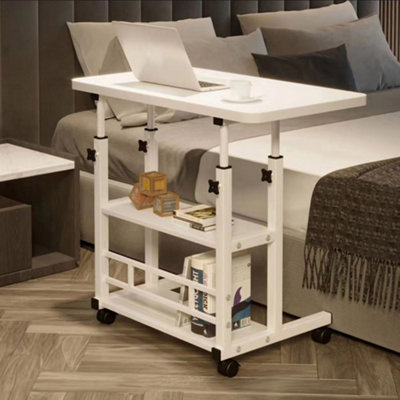 White Height Adjustable Overbed Table With Wheels For Work Study ...