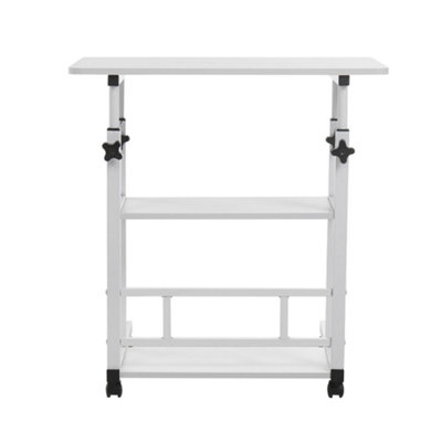 White Height Adjustable Overbed Table With Wheels For Work Study ...