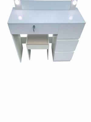 White High Gloss Dressing Table with LED Light Bulbs
