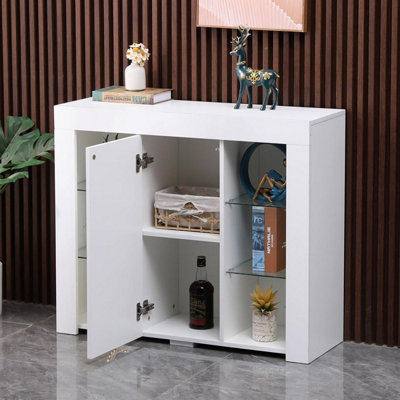 White High Gloss Sideboard With Glass Shelves and LED Lights