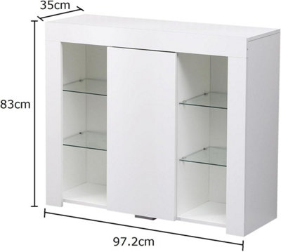 White High Gloss Sideboard With Glass Shelves and LED Lights