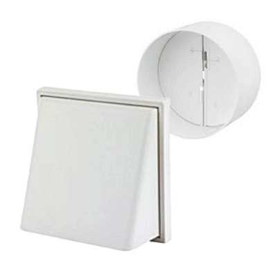 White Hooded Cowl Extractor Air Vent & Back Draught Ducting Shutter 4 Inch