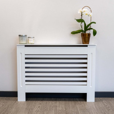 White Horizontal Line Radiator Cover - Medium | DIY at B&Q
