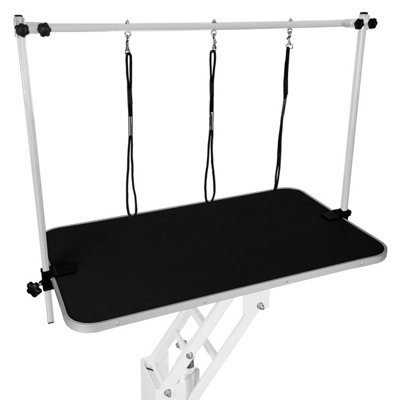 White Hydraulic Grooming Table - Black Table Top