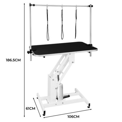 White Hydraulic Grooming Table - Black Table Top