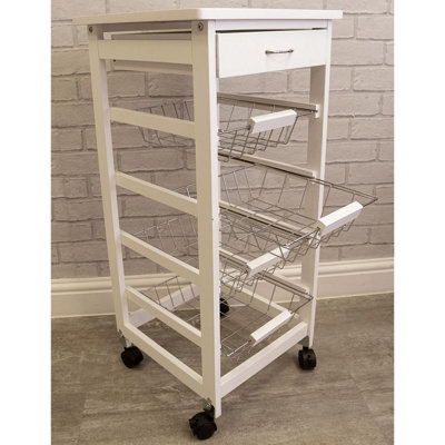 White Kitchen Storage Trolley Cart with Countertop, Drawer, 4 Pull-Out ...