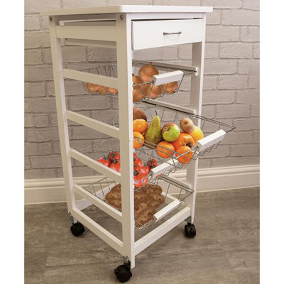 White Kitchen Storage Trolley Cart with Countertop, Drawer, 4 Pull-Out ...