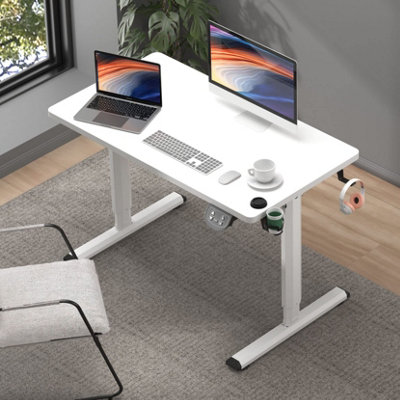 White L Shape Electric Standing Desk Adjustable Height Workstation 160cm x 70cm