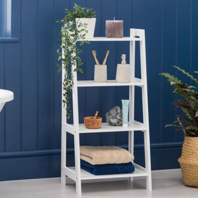 White Ladder Shelf Wooden 4 Tier Storage Unit Display Stand Bathroom ...